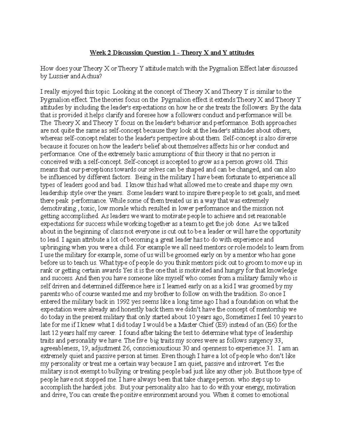 Week 2 Discussion Question 1 - Week 2 Discussion Question 1 - Theory X ...