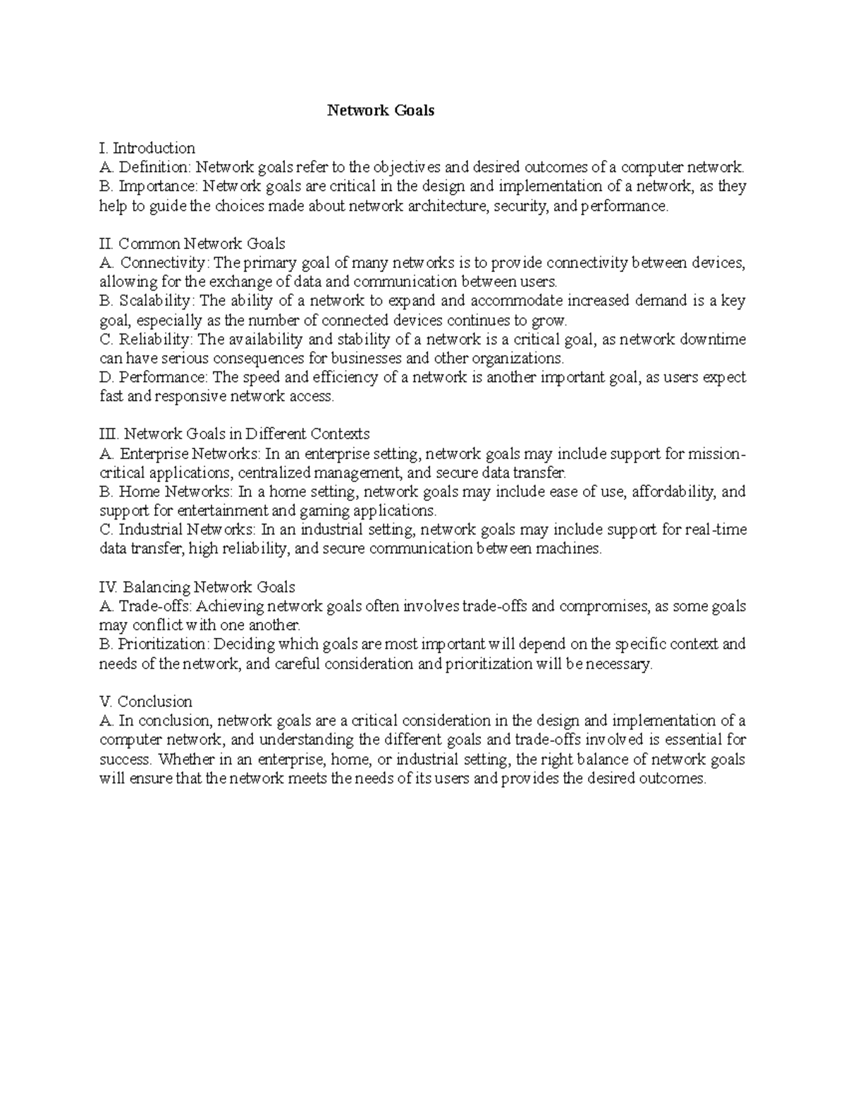 Network Goals - ganga - Network Goals I. Introduction A. Definition ...