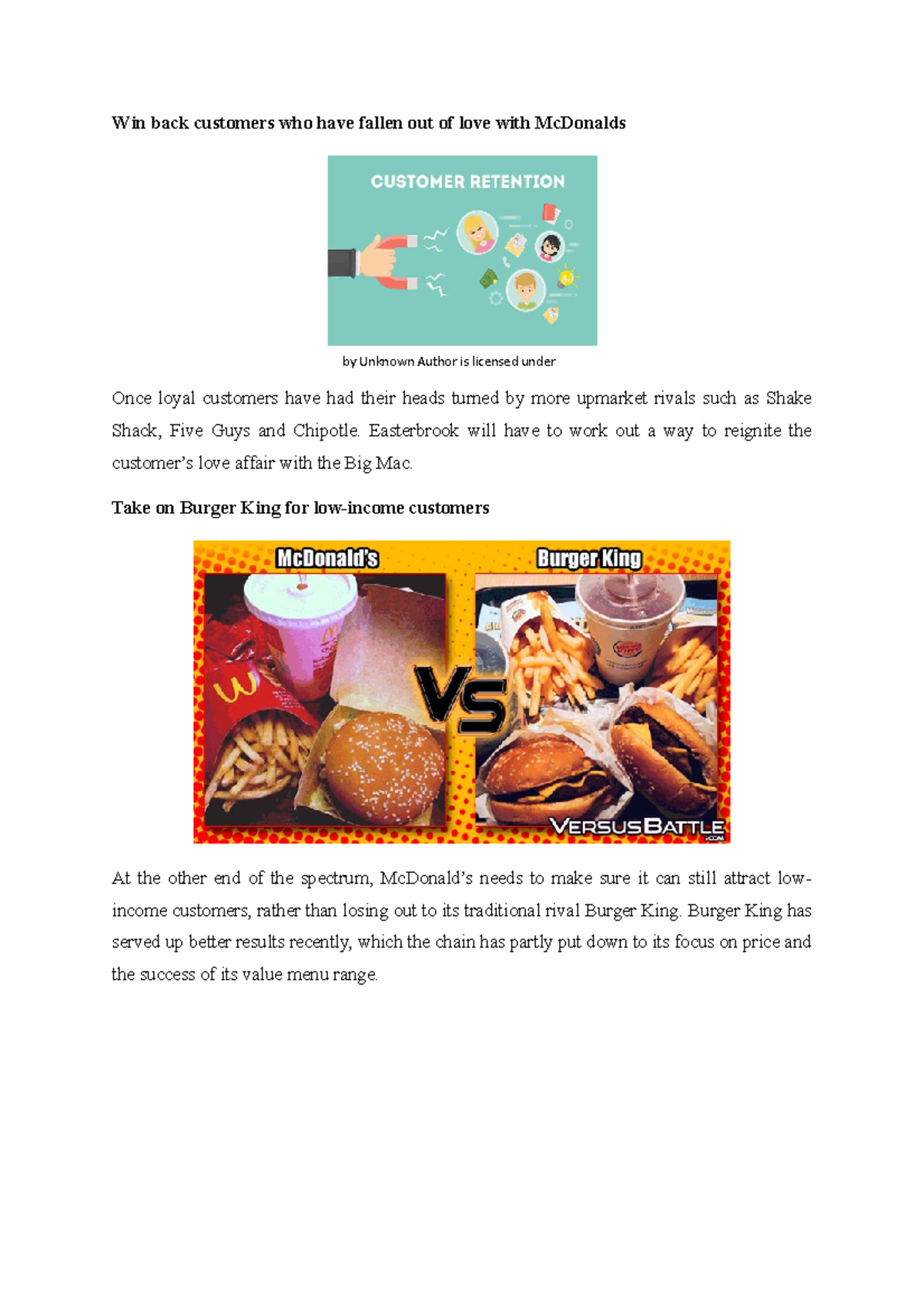 Strategic issues faced by McDonalds - Win back customers who have ...