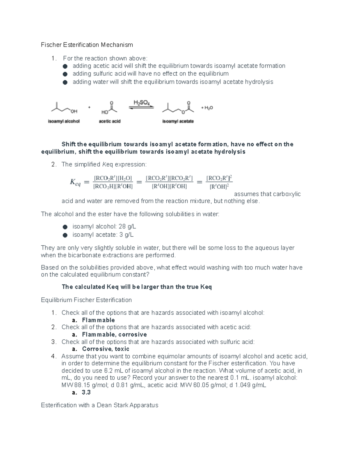 Fischer Esterification Questions - Fischer Esterification Mechanism For ...