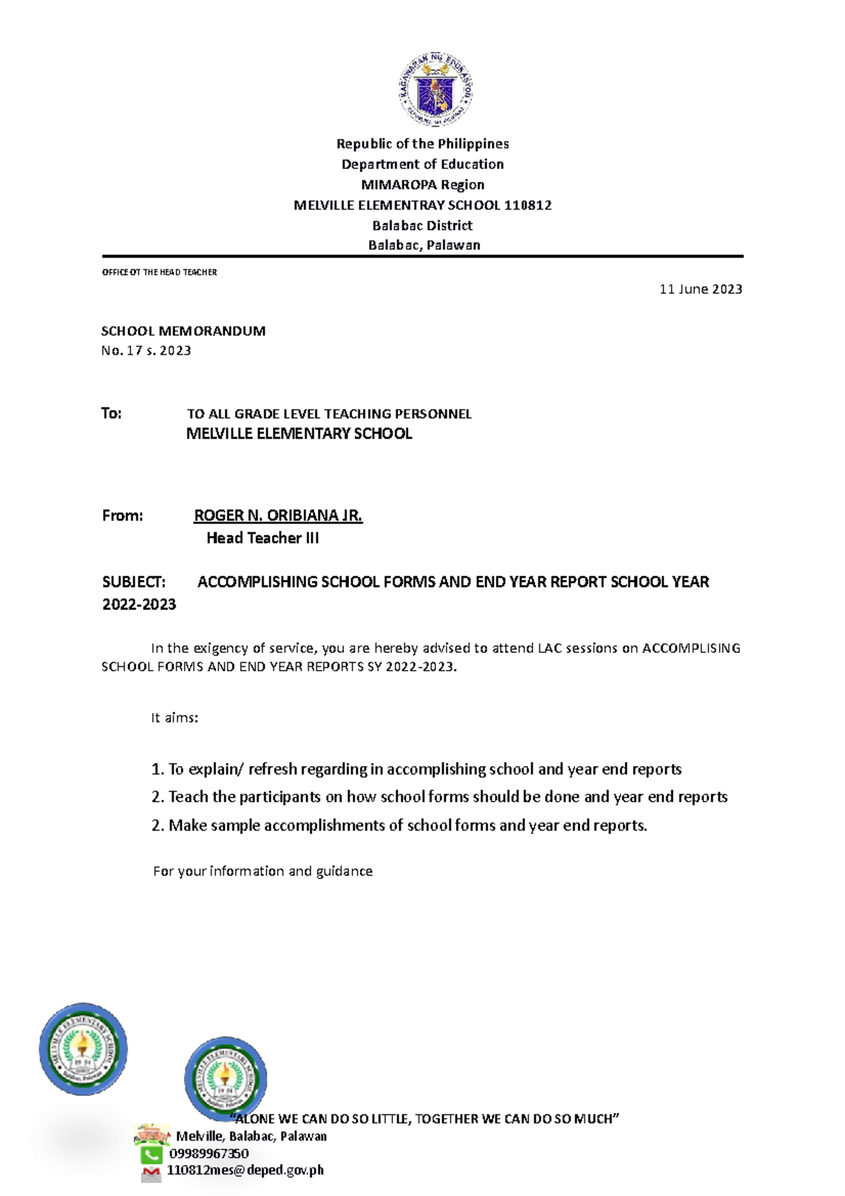 MEMO FOR SCC - as reference - Department of Education MIMAROPA Region ...