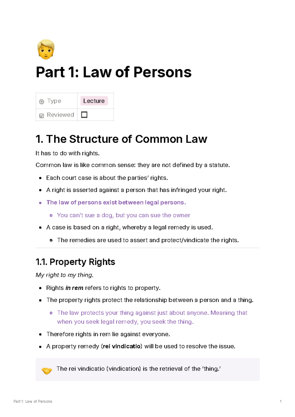 Law of Persons SEM 1 - 👱 Part 1: Law of Persons Type Lecture Reviewed 1 ...