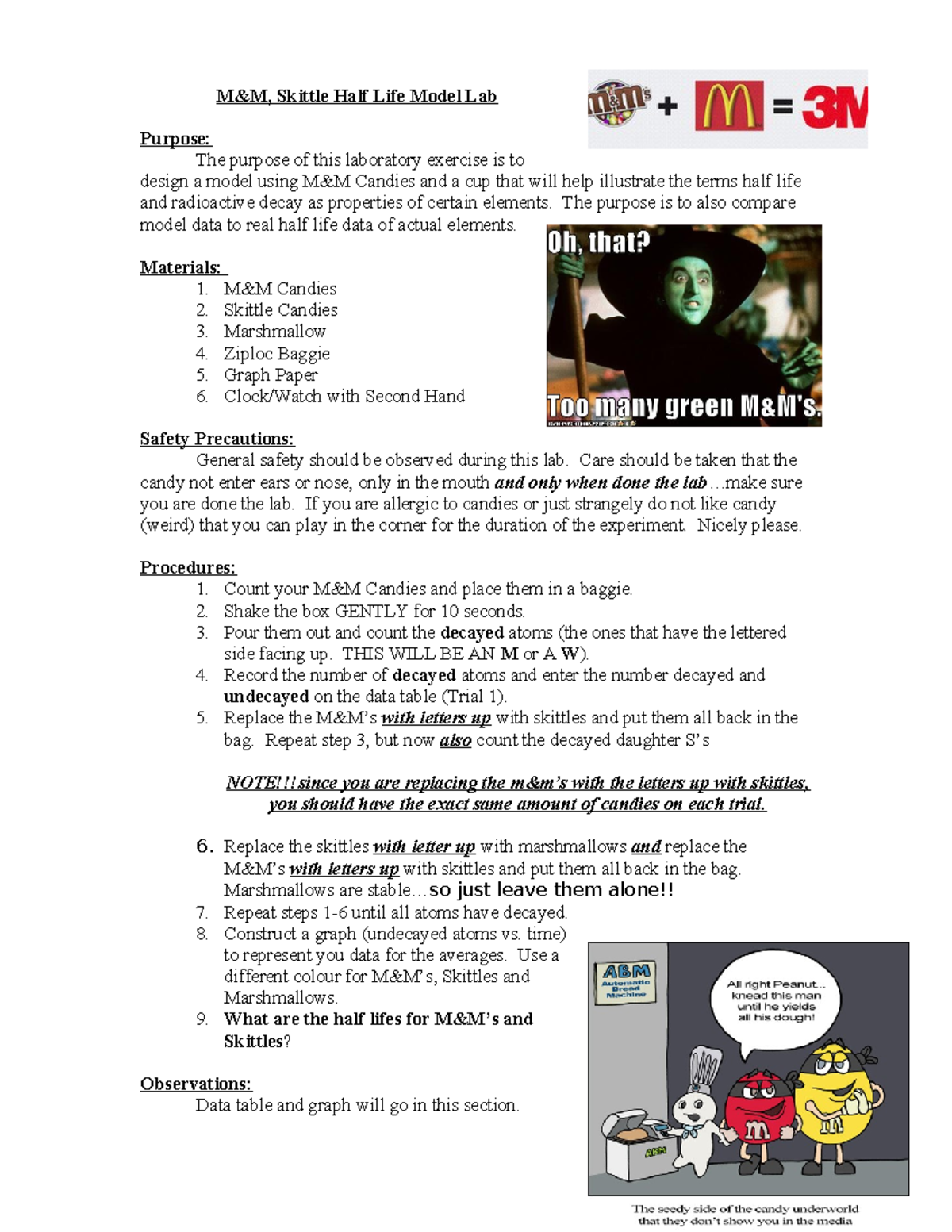 Mandm half life lab 2014 - M&M, Skittle Half Life Model Lab Purpose ...