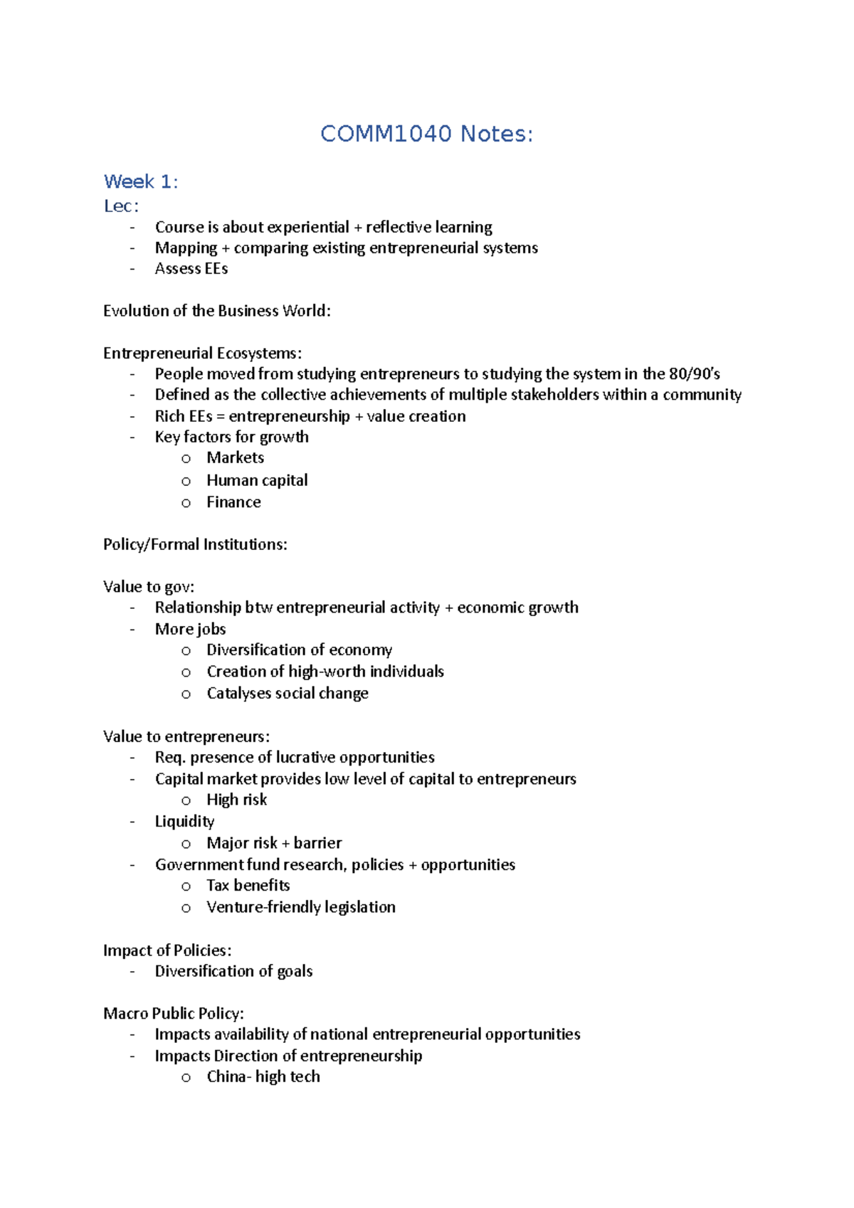 COMM1040 Notes - COMM1040 Notes: Week 1: Lec: - Course is about ...