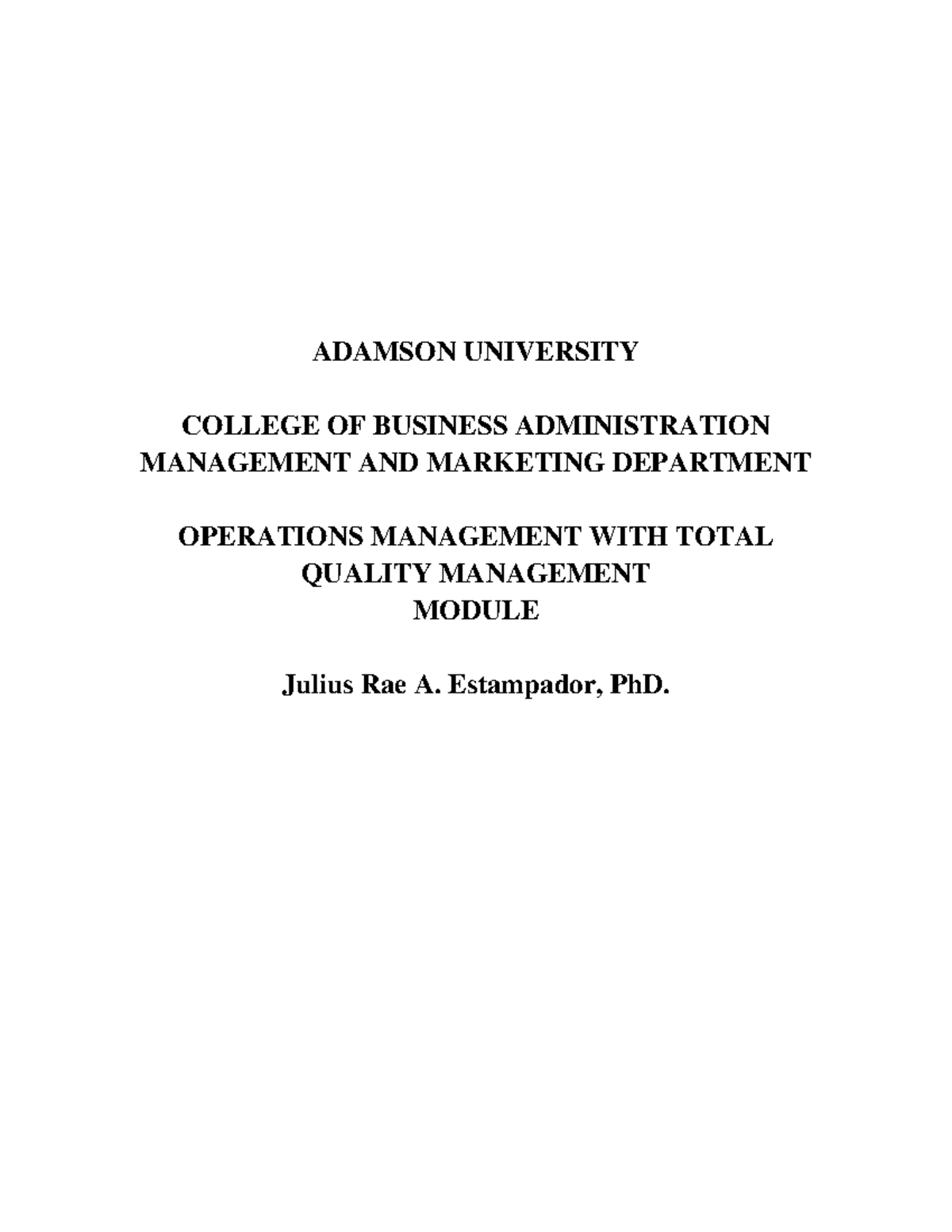 Operations Mgt Module - learn more - ADAMSON UNIVERSITY COLLEGE OF ...