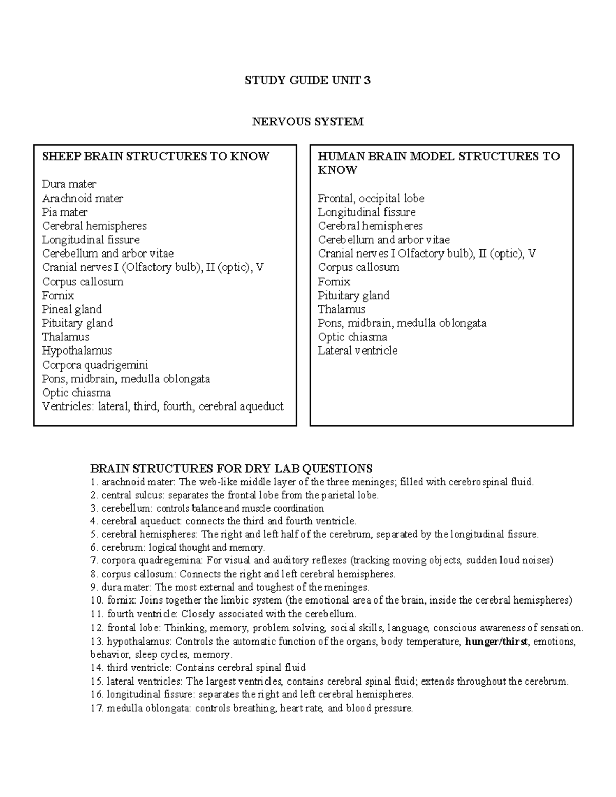 Unit 3 Study Guide, anatomy SC - Tagged - STUDY GUIDE UNIT 3 NERVOUS ...