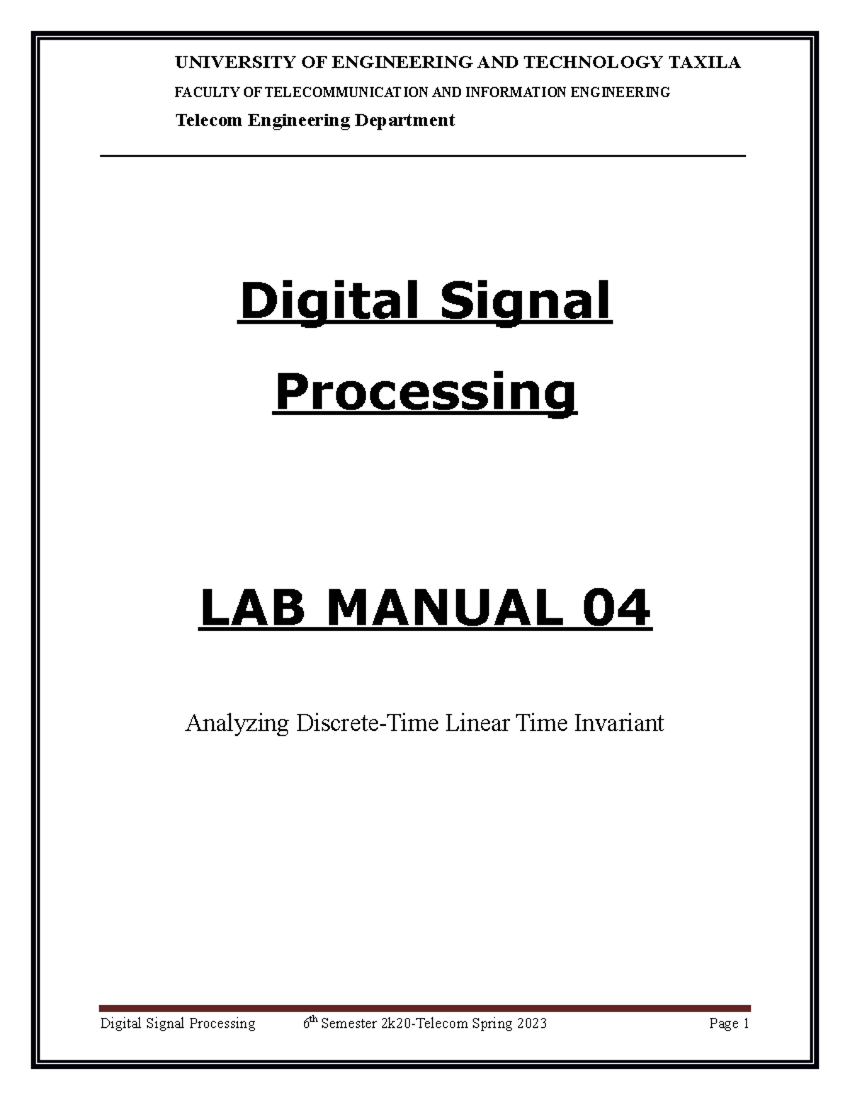 DSP Lab 04 Linear Systems - FACULTY OF TELECOMMUNICATION AND ...