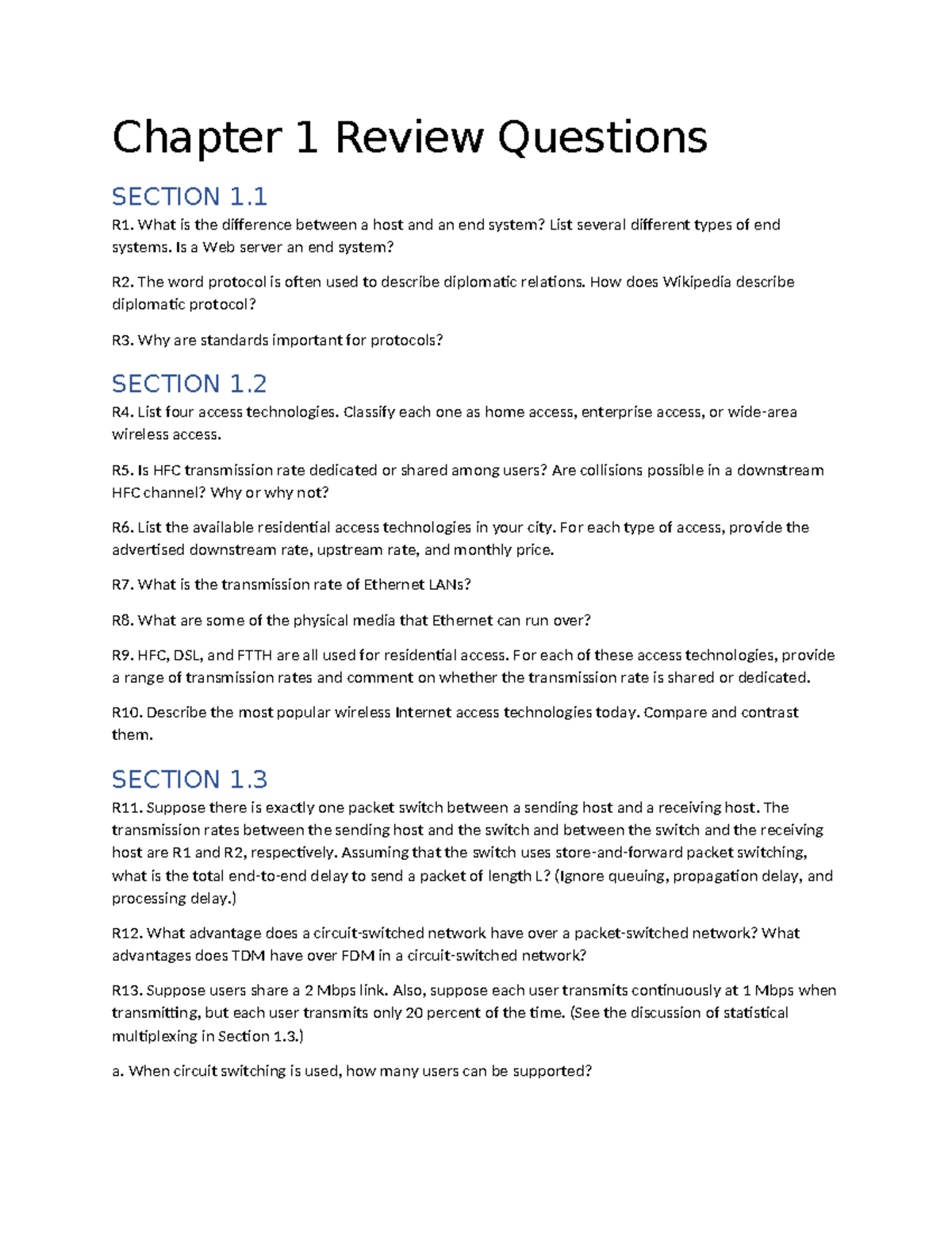 Chapter 1 Review Questions - Chapter 1 Review Questions SECTION 1. R1. What is the difference ...
