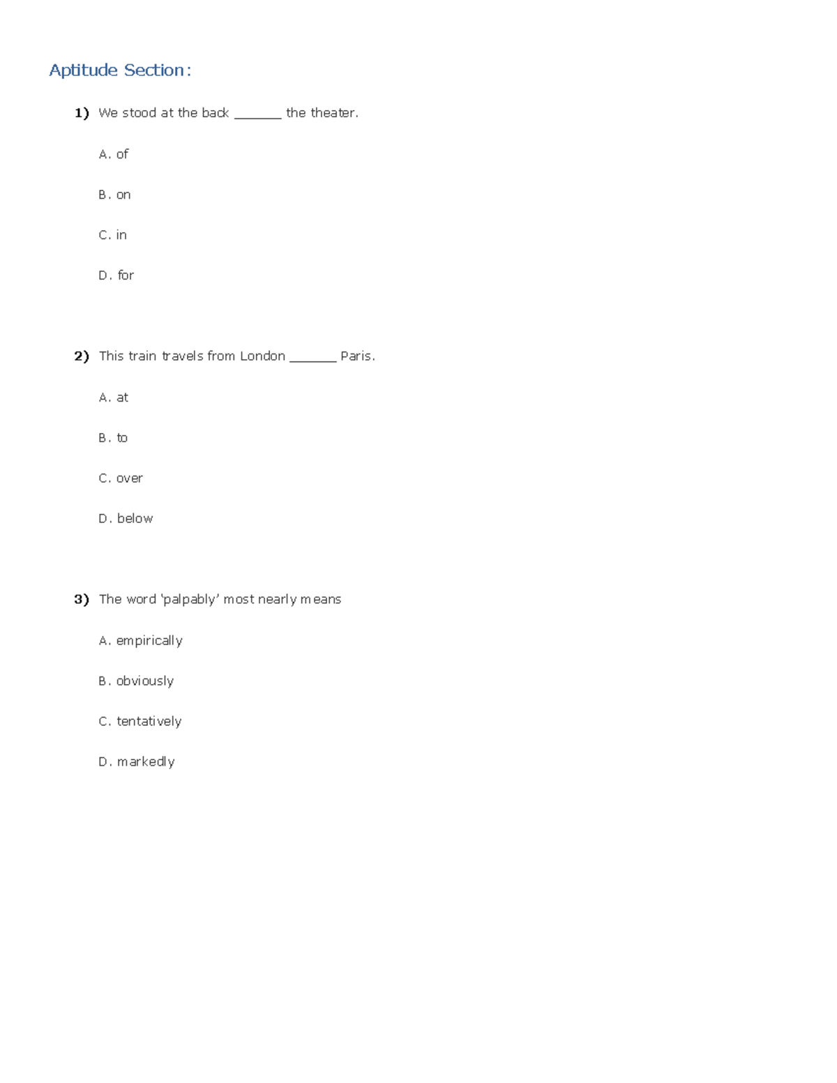 Aptitude Section Woa Aptitude Section We Stood At The Back