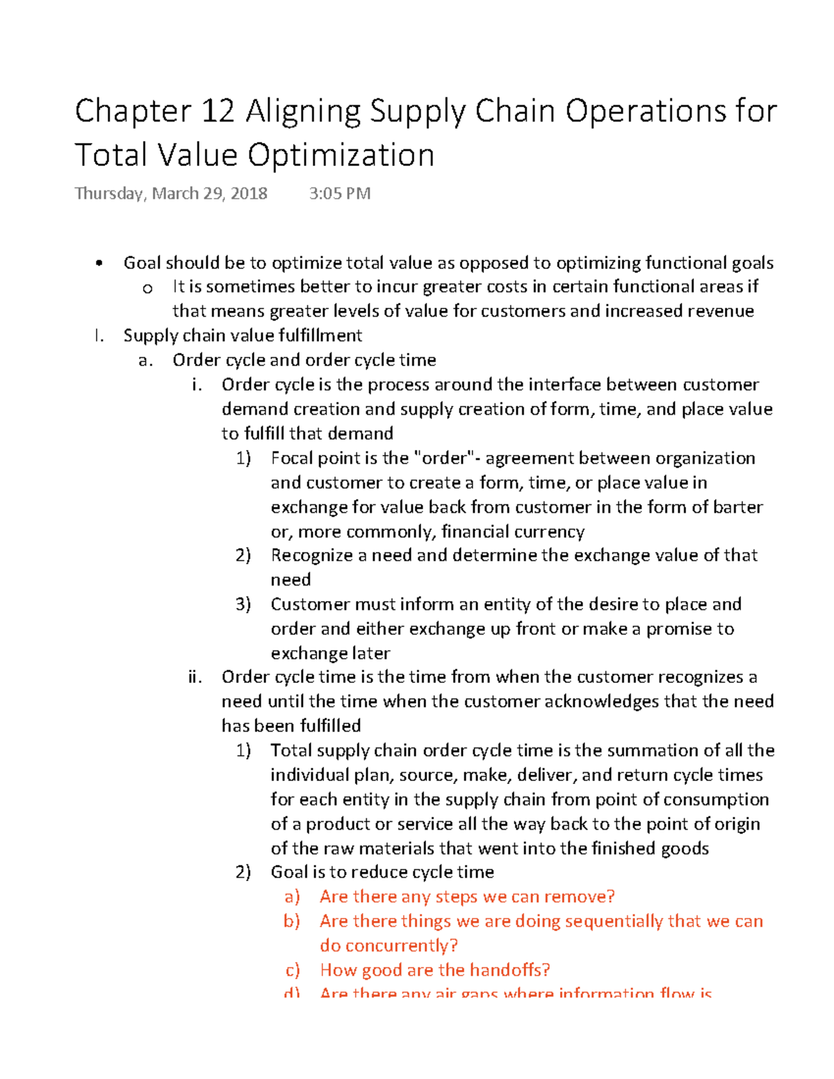 Textbook Chapter 12 Aligning Supply Chain Operations for Total Value ...