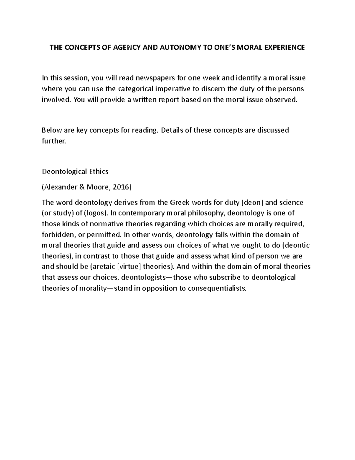 THE Concepts OF Agency AND Autonomy TO ONE - THE CONCEPTS OF AGENCY AND ...