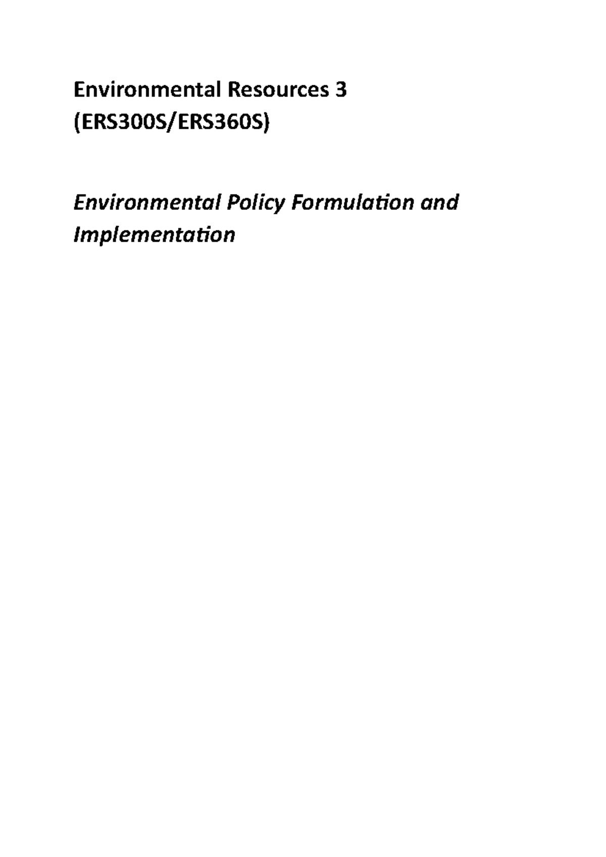 Environmental policy formulation and implementation - Environmental ...