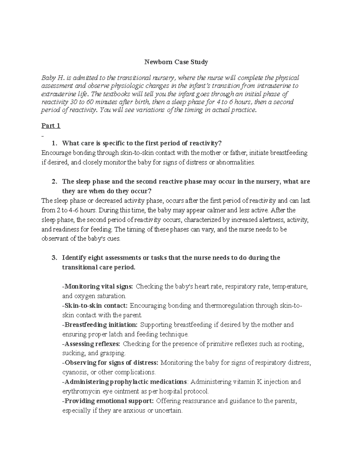 Case study #2 - Newborn Case Study Baby H. is admitted to the ...