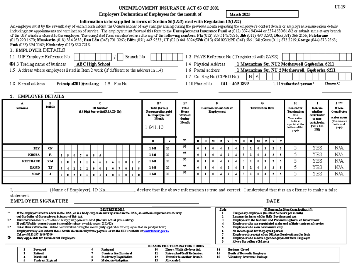 Form UI-19 - April 2023 - March 2024 - UNEMPLOYMENT INSURANCE ACT 63 OF ...