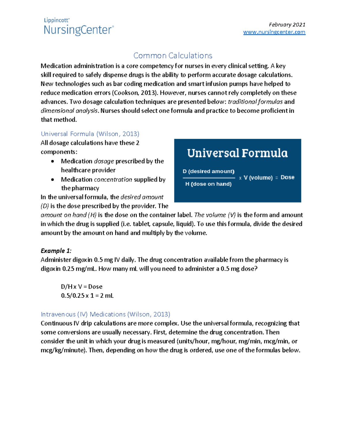 Pocket-Card Common-Calculations February-2021 - nursingcenter Common ...