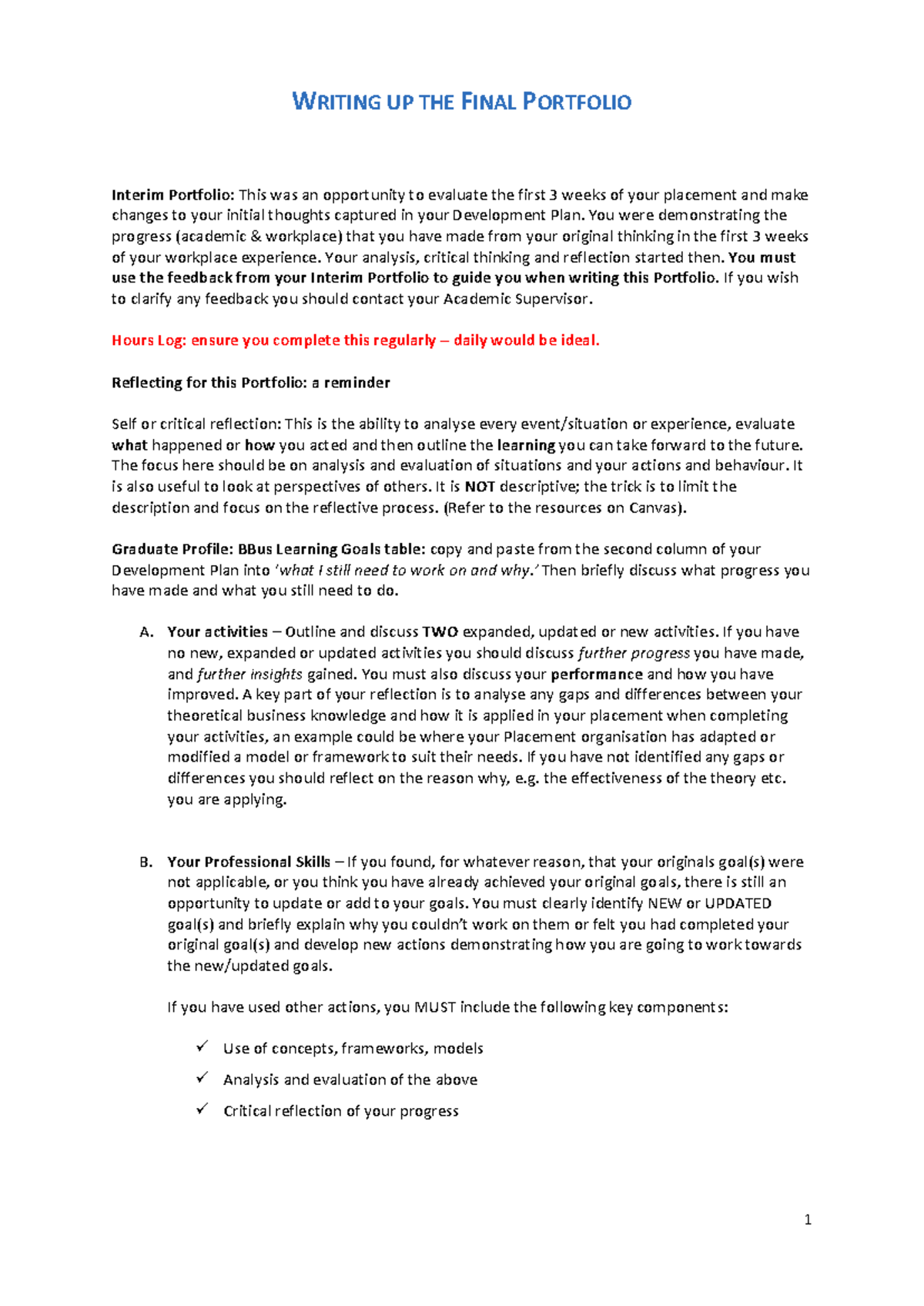 Writing up your Final Portfolio - 1 WRITING UP THE FINAL PORTFOLIO ...