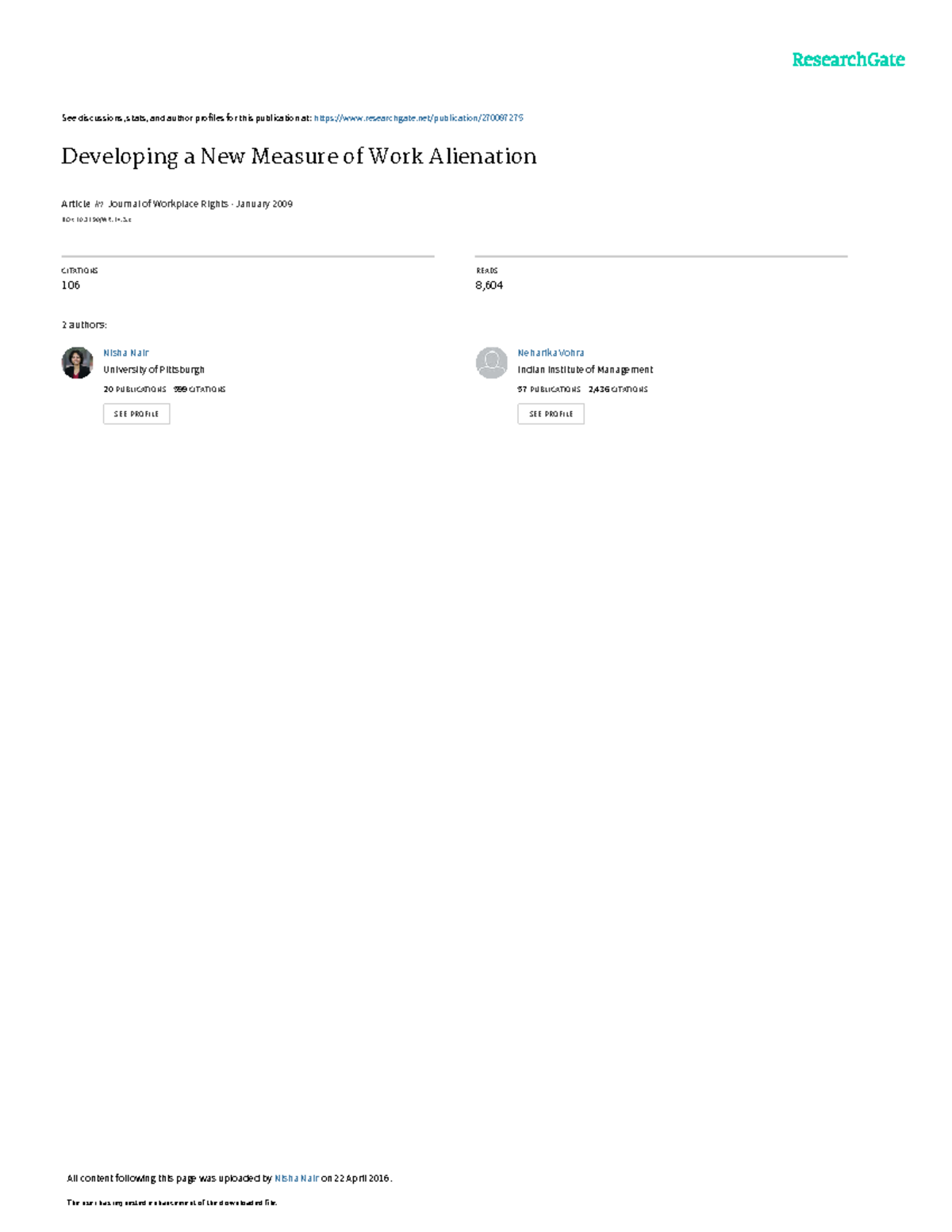 Work Alienation Scale - See discussions, stats, and author profiles for ...