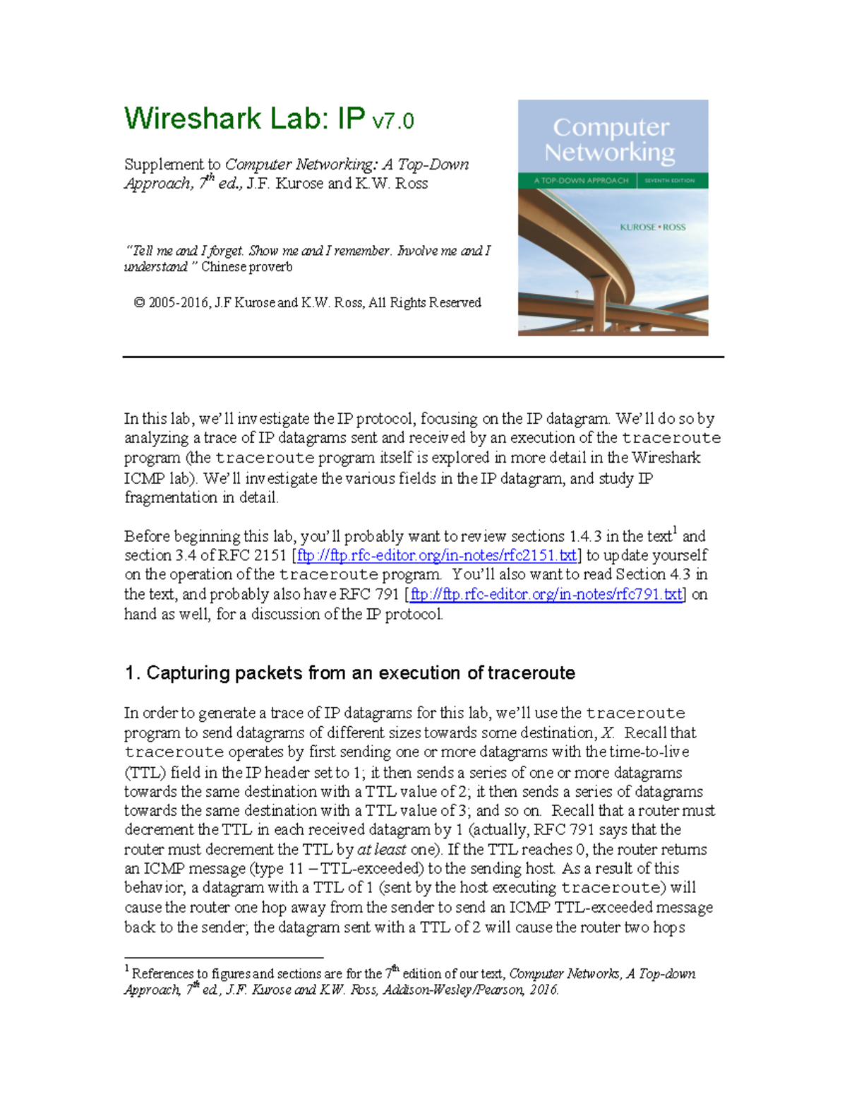 Wireshark Ip V7 Wireshark Lab Ip V7 Supplement To Computer Networking A Top Down Approach