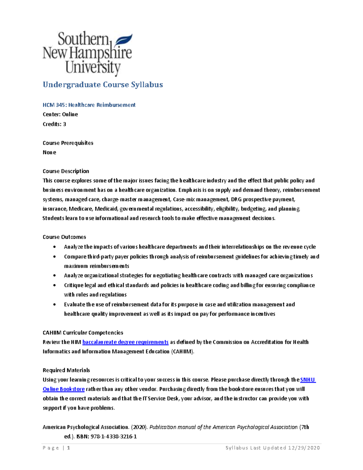 HCM 345 Syllabus - Weeks One Thru Eight - Undergraduate Course Syllabus ...