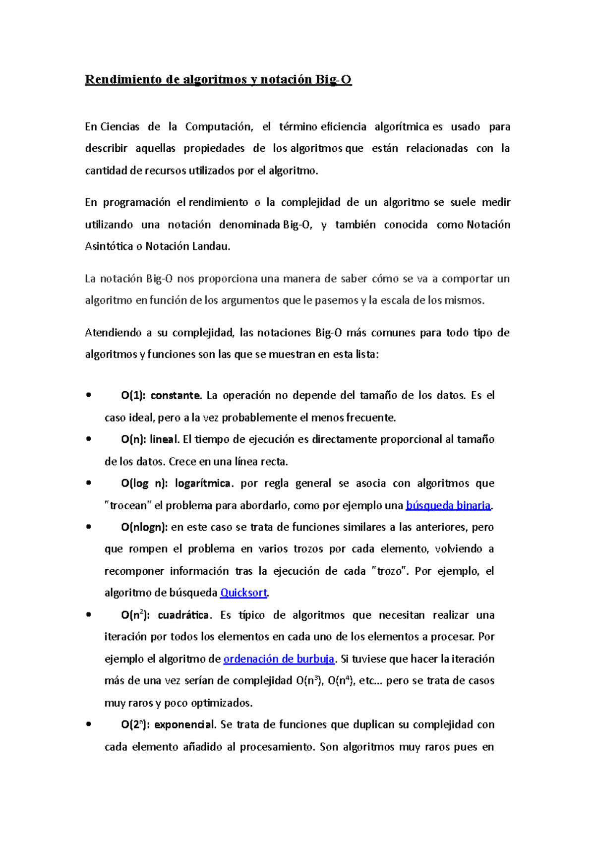 Big O - Notacion big O - Rendimiento de algoritmos y notación Big-O En ...