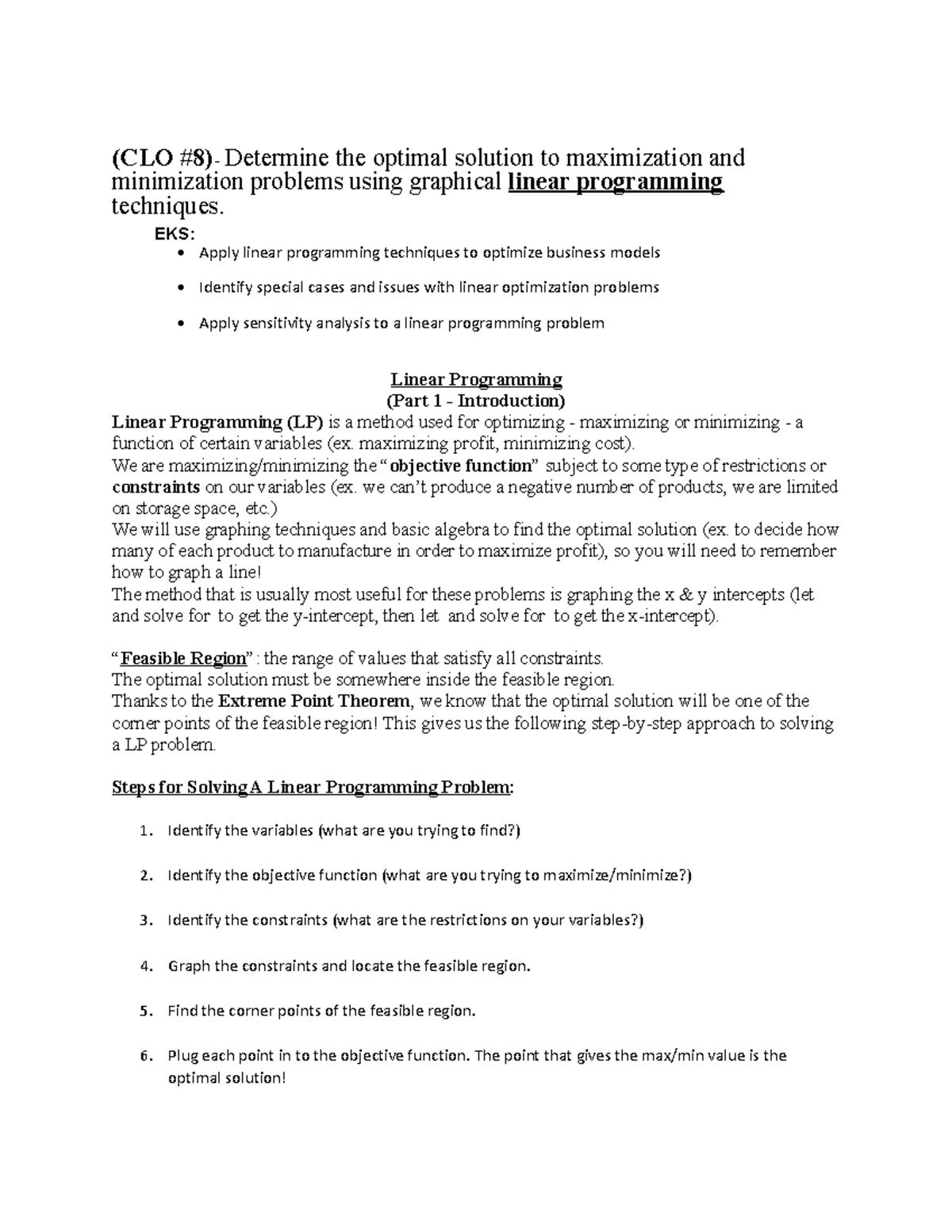 MTH 710 CLO 8 Linear Programming - (CLO #8)- Determine the optimal solution to maximization and ...