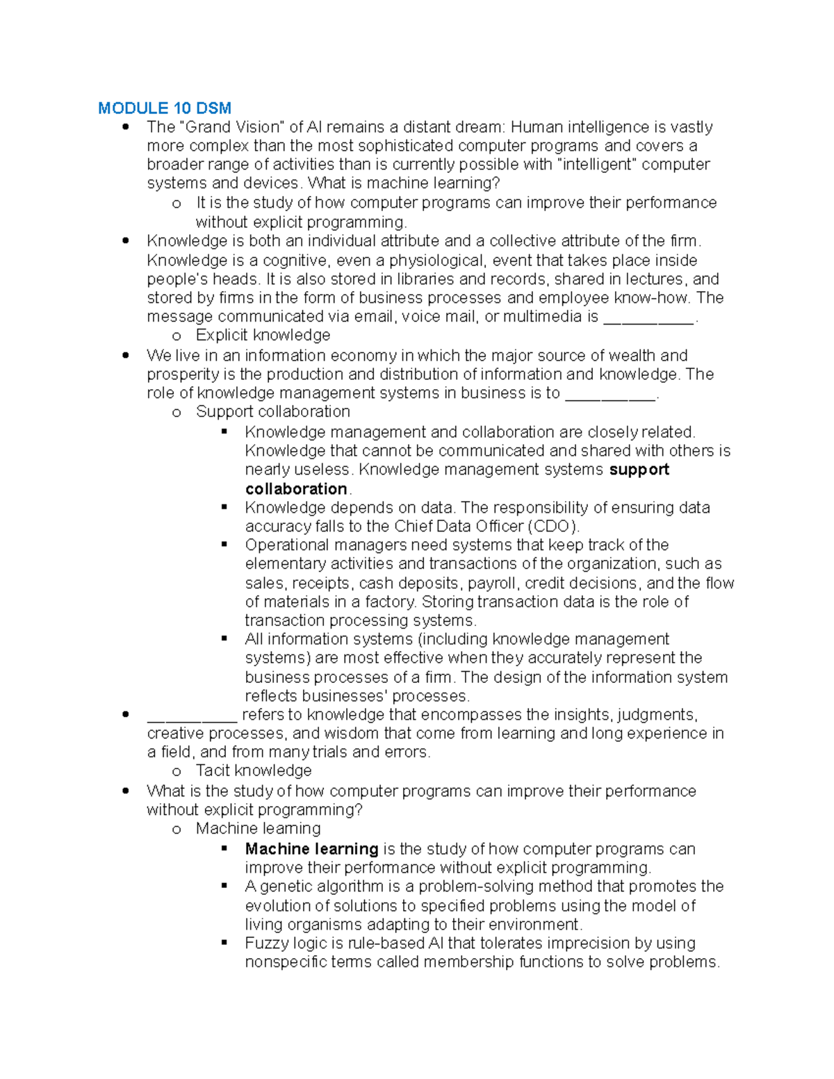 Machine Learning and Knowledge Management Systems - Studocu