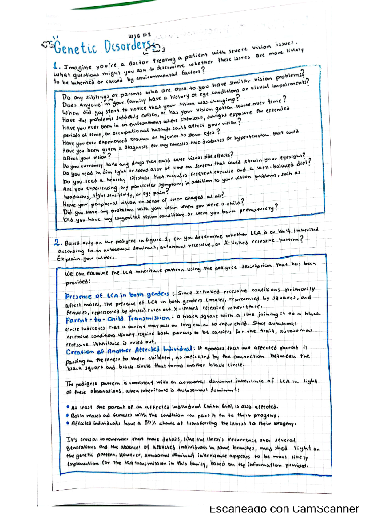 AP Bio Assignment 3 - WJ6DS Genetic Disorders vision 1. Imagine a ...