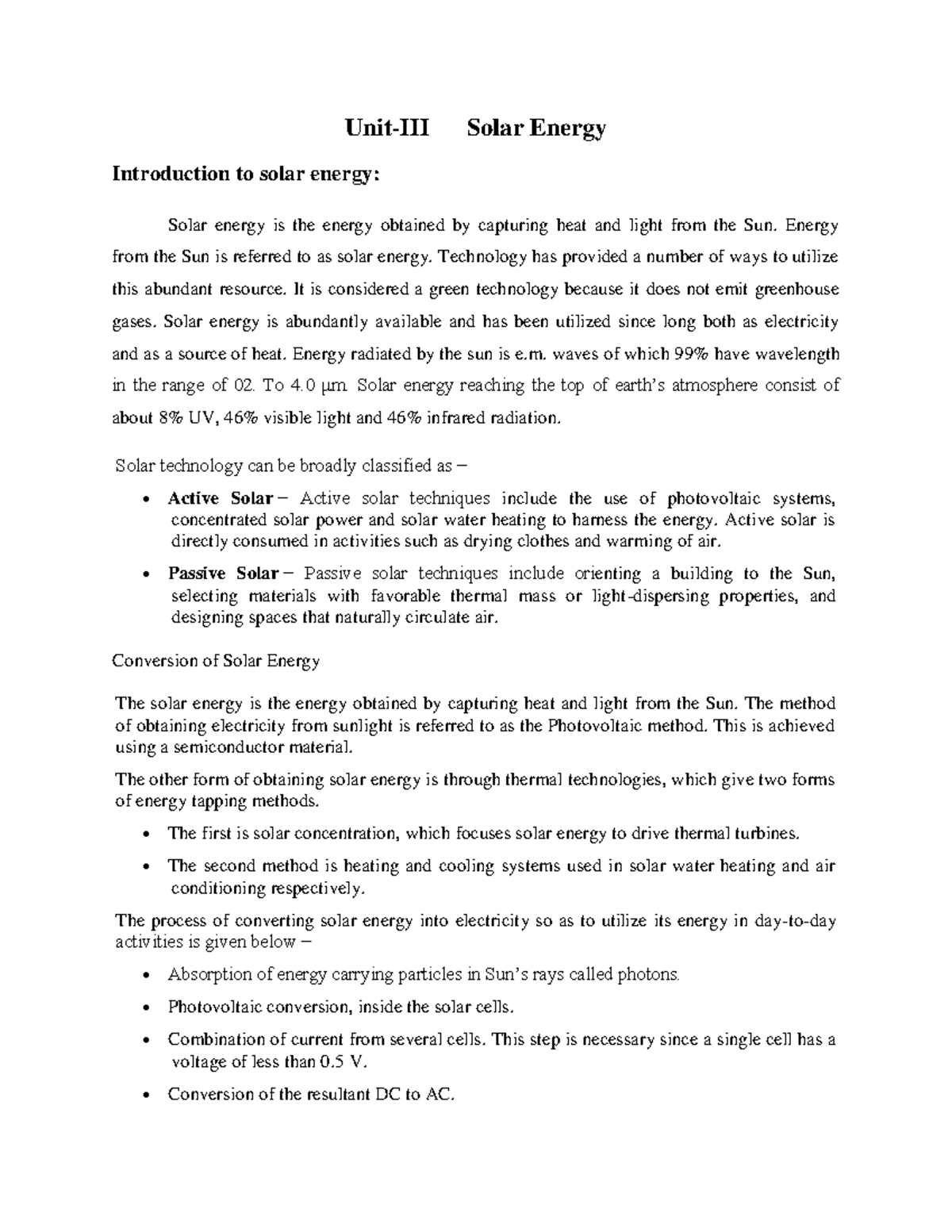 Unit-III solar energy - Good notes - Unit-III Solar Energy Introduction ...