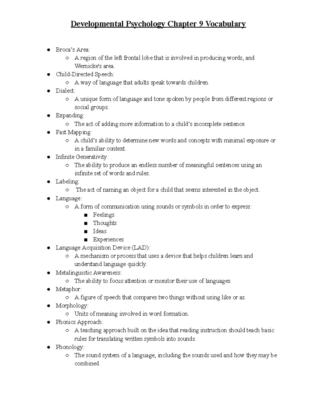 Developmental Psychology Chapter 9 Vocabulary - Developmental ...