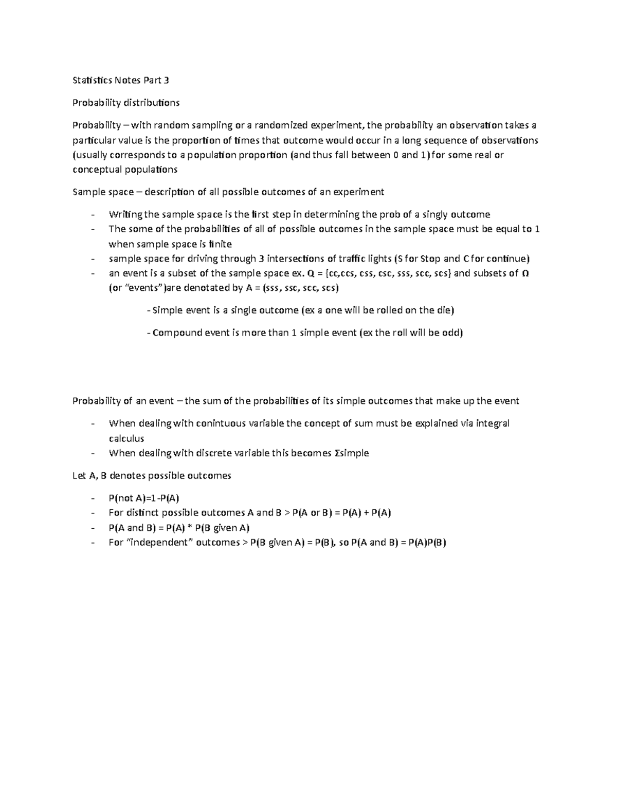 Statistics Notes Part 3 - Q = {cc,ccs, css, csc, sss, scc, scs} and ...