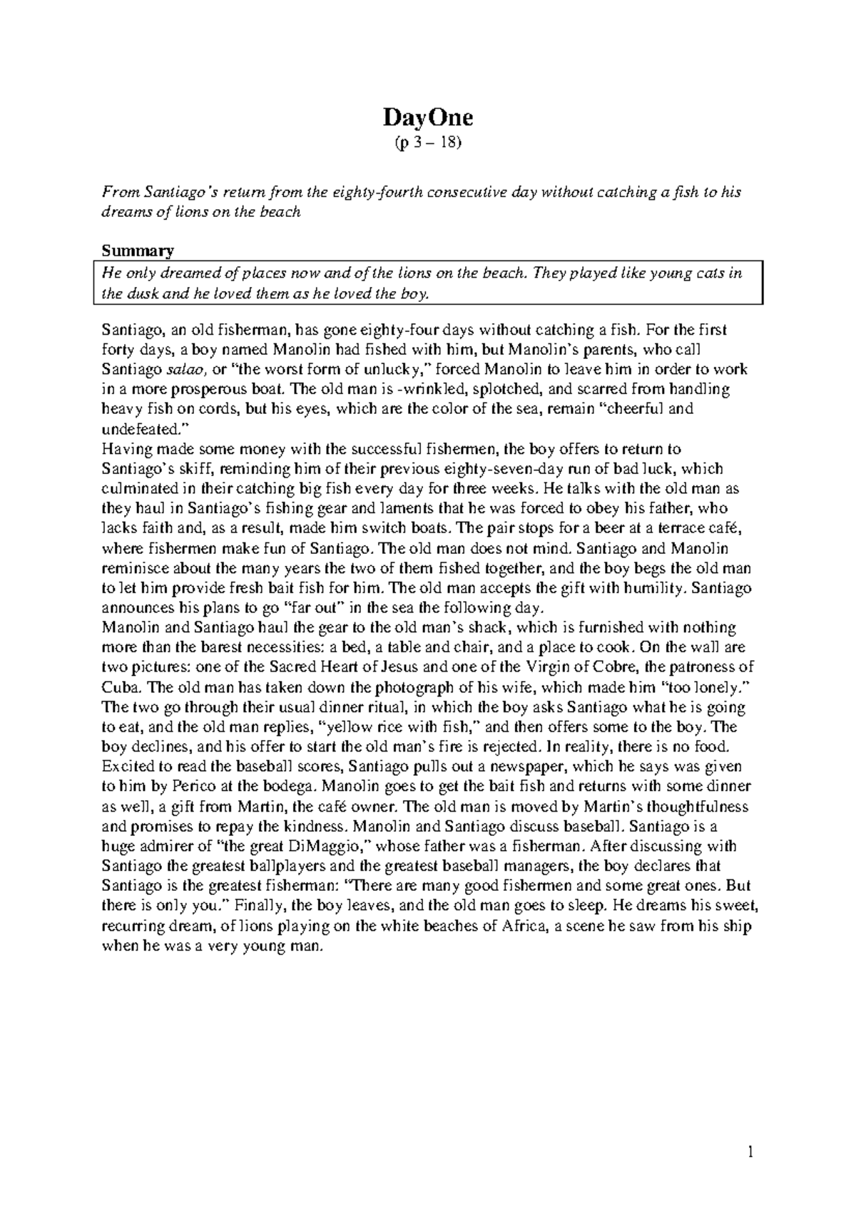The Old man and the Sea Summary and analysis - DayOne (p 3 – 18) From ...
