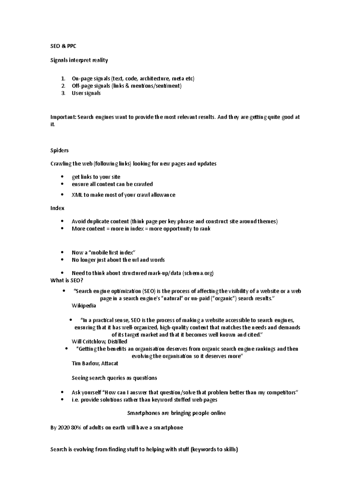 SEO and PPC - Lecture notes 5 - SEO & PPC Signals interpret reality On ...