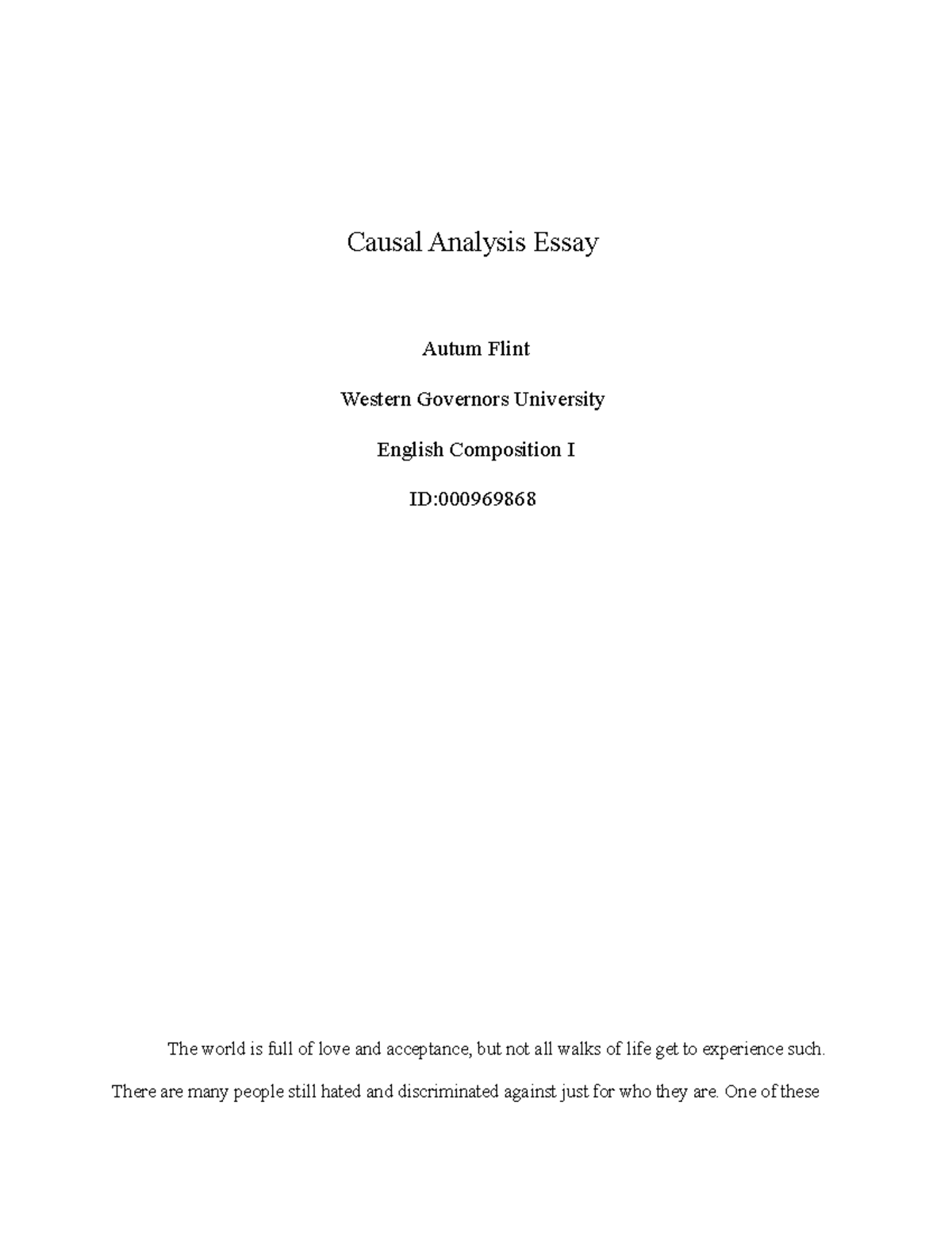 Causal Analysis Essay - Grade: B - Causal Analysis Essay Autum Flint ...