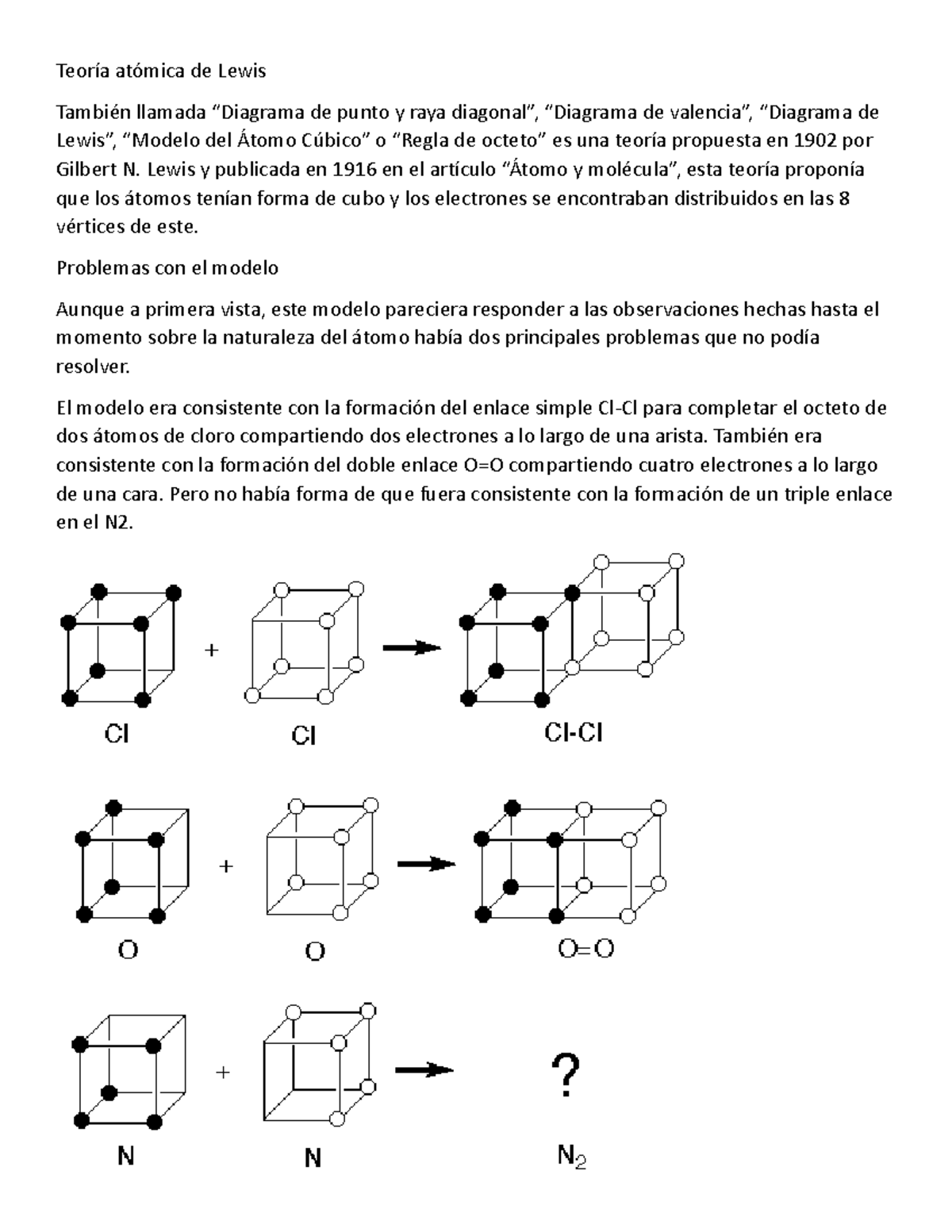 teoría de los átomos cúbicos. - Teoría atómica de Lewis También llamada ...