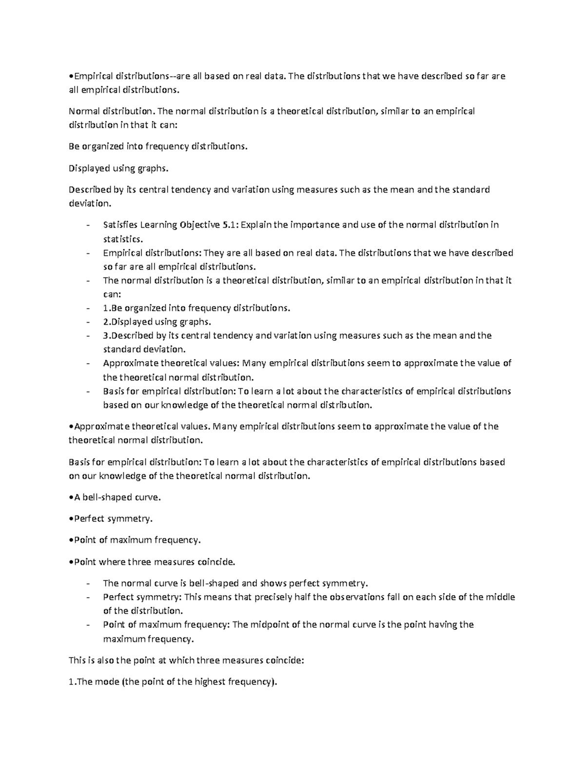 Lecture notes unit 5 - •Empirical distributions-are all based on real ...