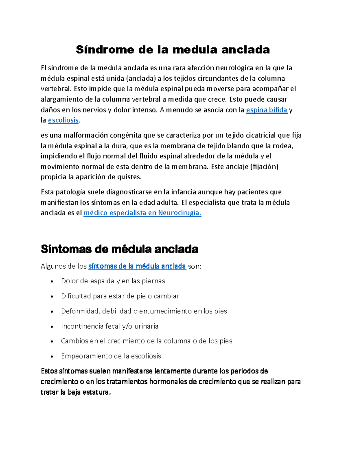 Síndrome de la medula anclada - Síndrome de la medula anclada El ...