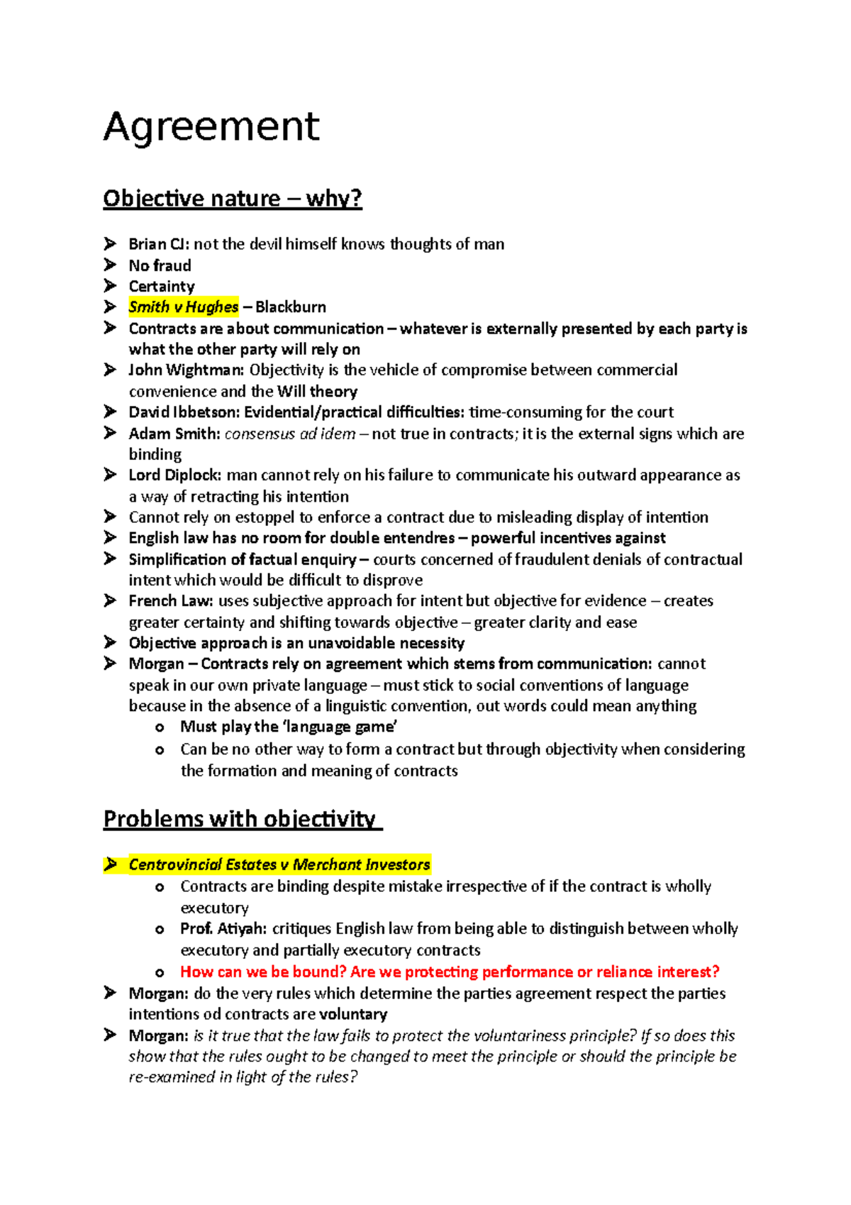 Agreement essay plan - Grade: 70 - Agreement Objecive nature – why ...