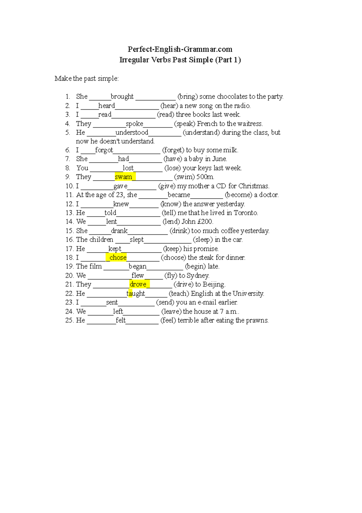 50 irregular verbs past simple part 1 - Perfect-English-Grammar ...
