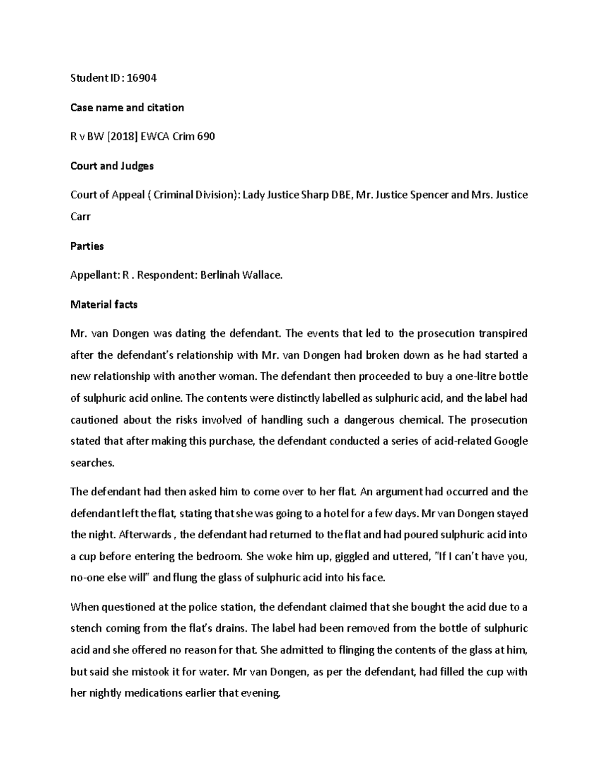 Case note criminal law pdf - Student ID: 16904 Case name and citation R ...
