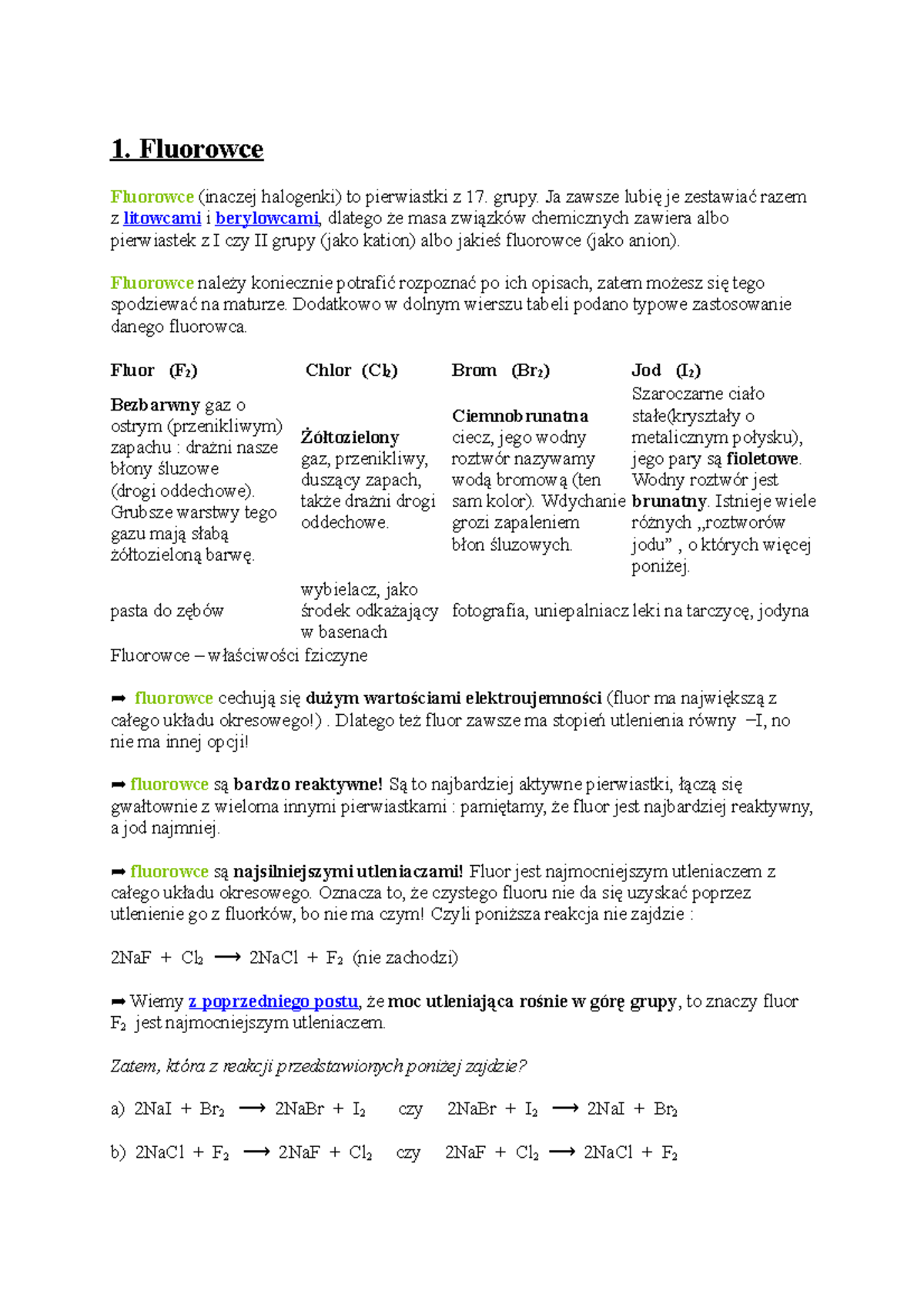 Fluorowce 2 - chemia - 1. Fluorowce Fluorowce (inaczej halogenki) to ...
