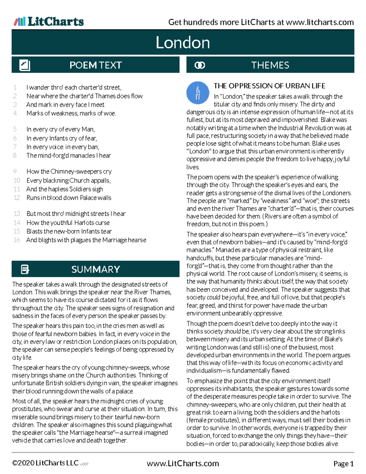 London Lit Charts - London The speaker takes a walk through the ...