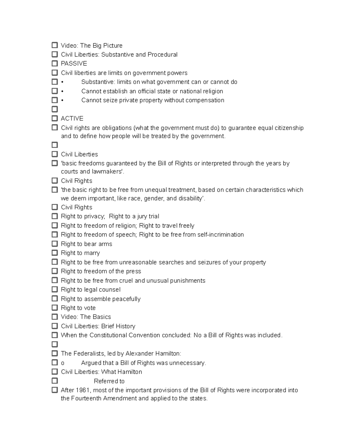 1 - notes - Video: The Big Picture Civil Liberties: Substantive and ...