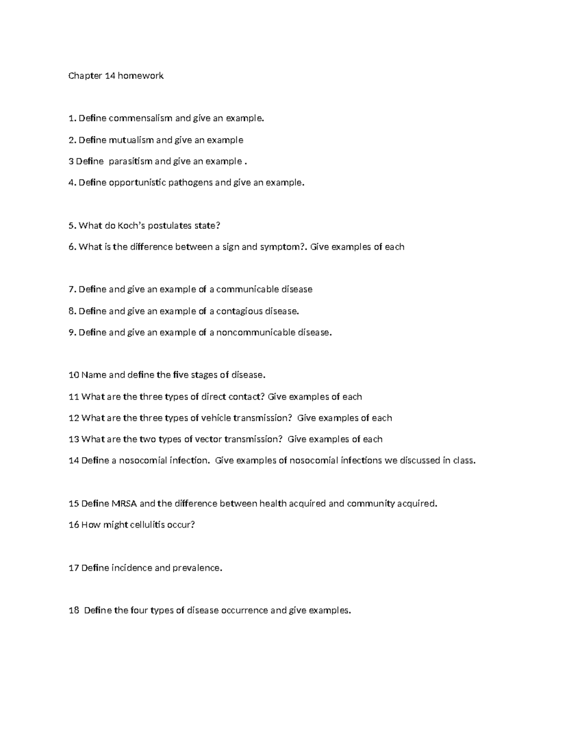 Chapter 14 homework - add eveythign - Chapter 14 homework Define ...