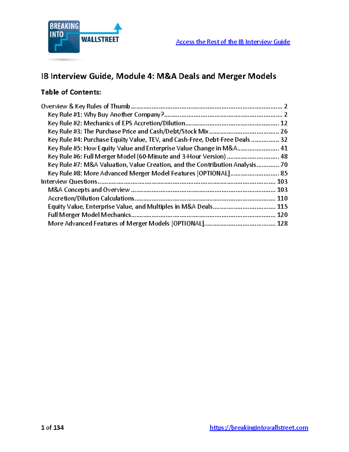 6) BIWS Merger Models - wdwd - IB Interview Guide, Module 4: M&A Deals ...