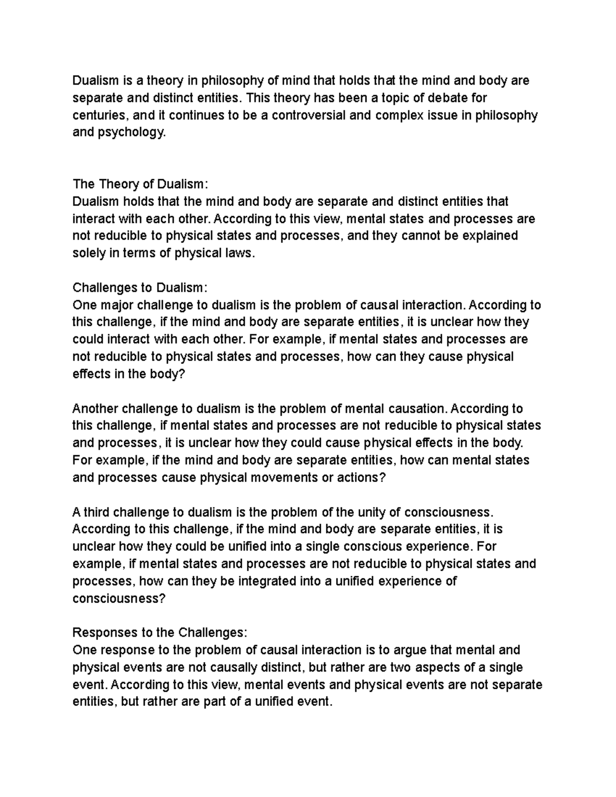 Dualism and its Challenges - Dualism is a theory in philosophy of mind ...