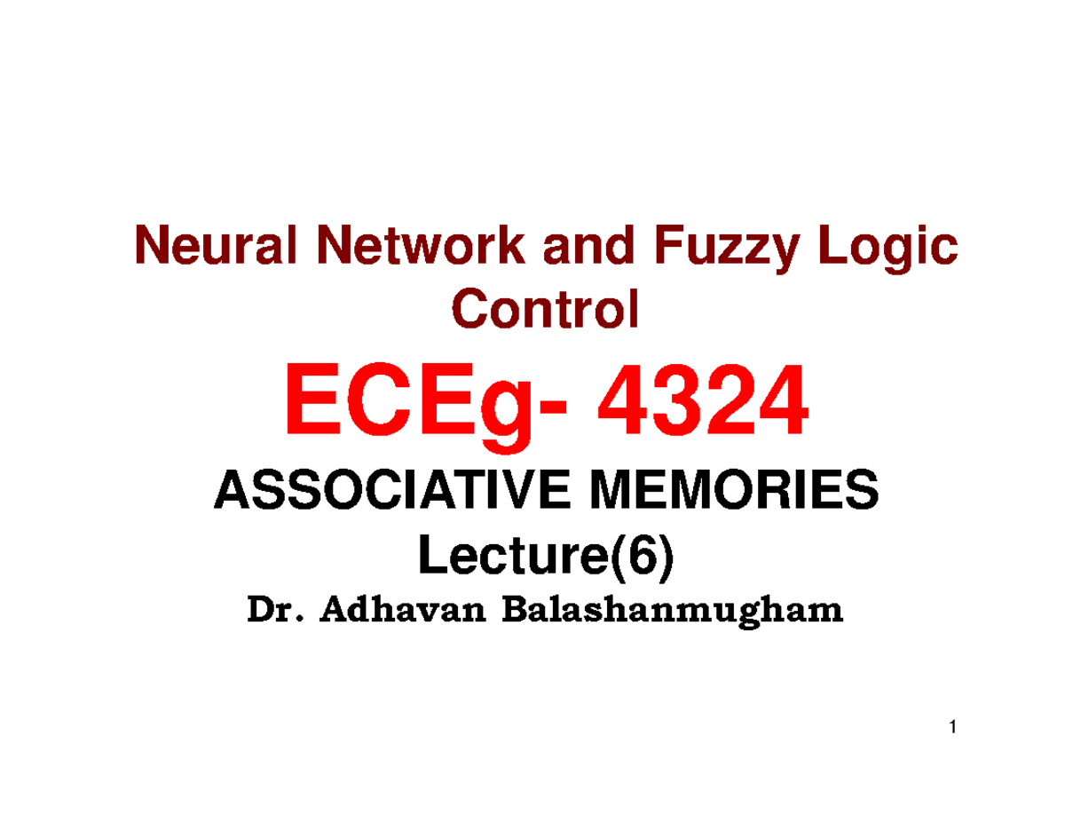Neural Network and Fuzzy Logic lecture 6-Study - Neural Network and ... Neural Network and Fuzzy Logic lecture 6-Study - Neural Network and ...