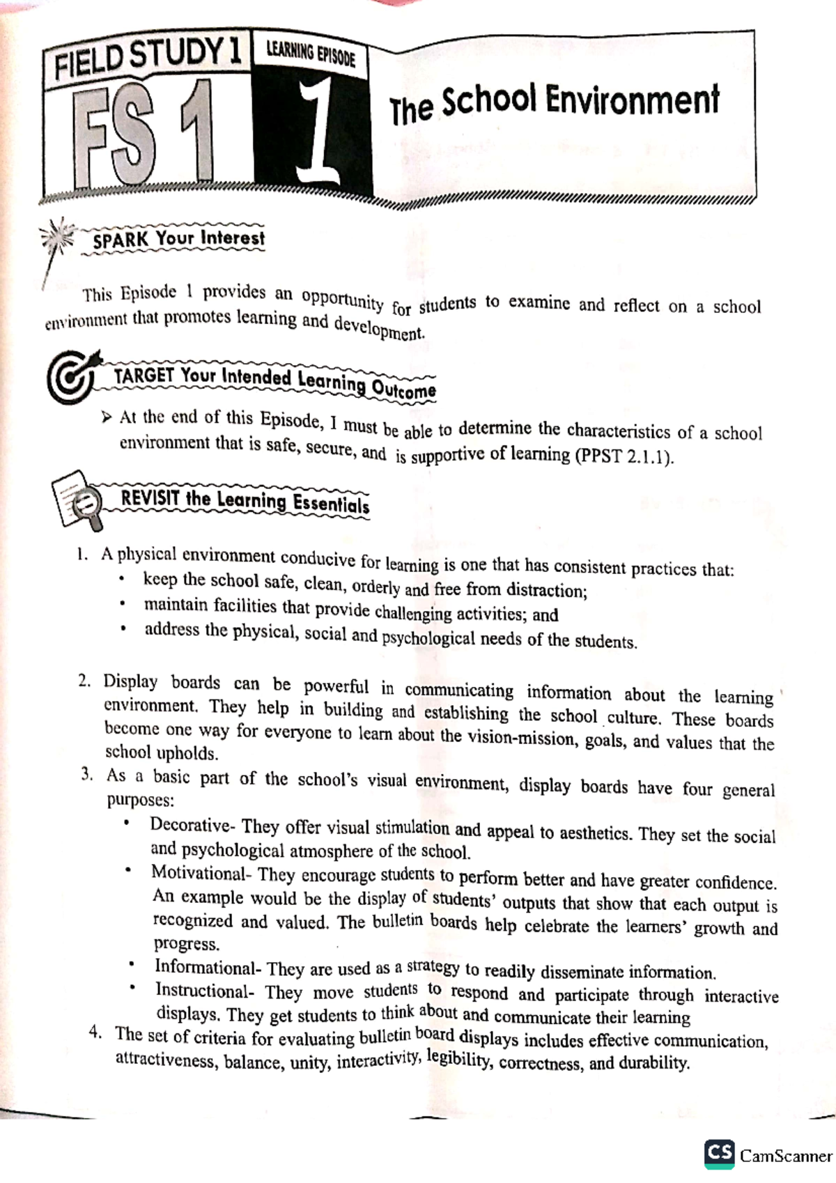 FS1 - field study - Basic Education - Studocu