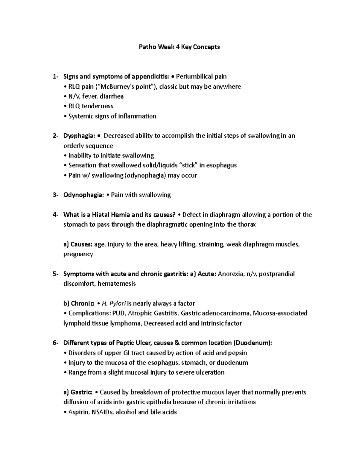 Patho Week 4 Key Concepts - Patho Week 4 Key Concepts 1- Signs and ...