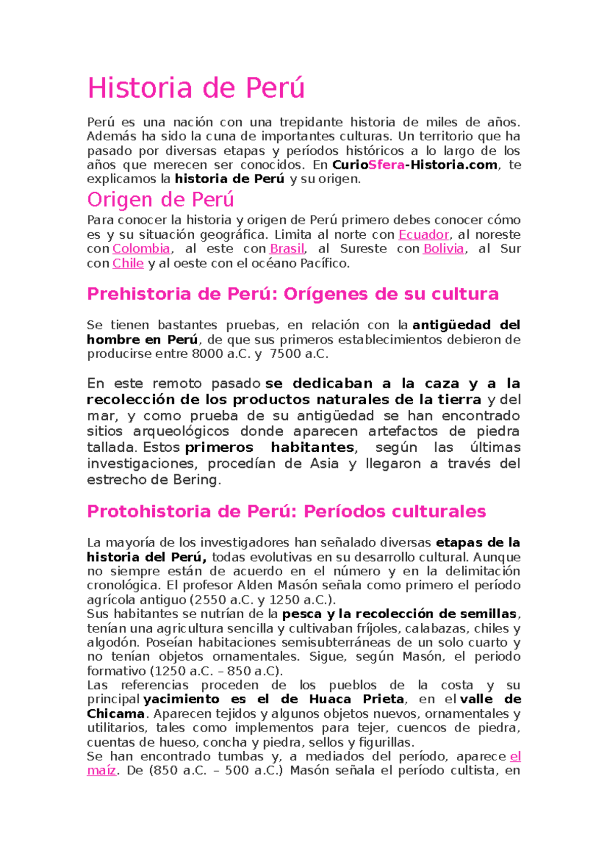 Historia de Perú - Historia de Perú Perú es una nación con una ...