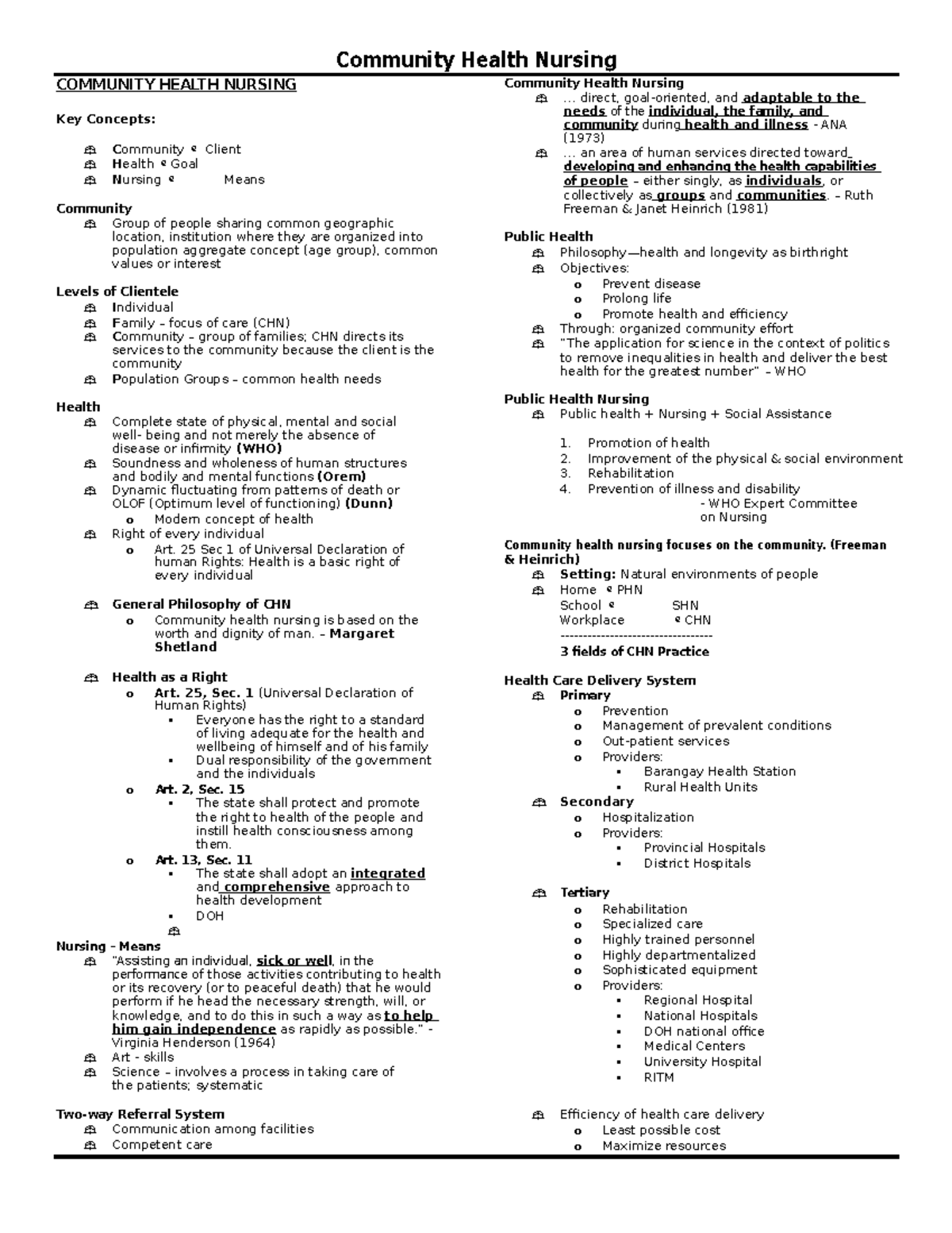 Community health nursing - COMMUNITY HEALTH NURSING Key Concepts ...